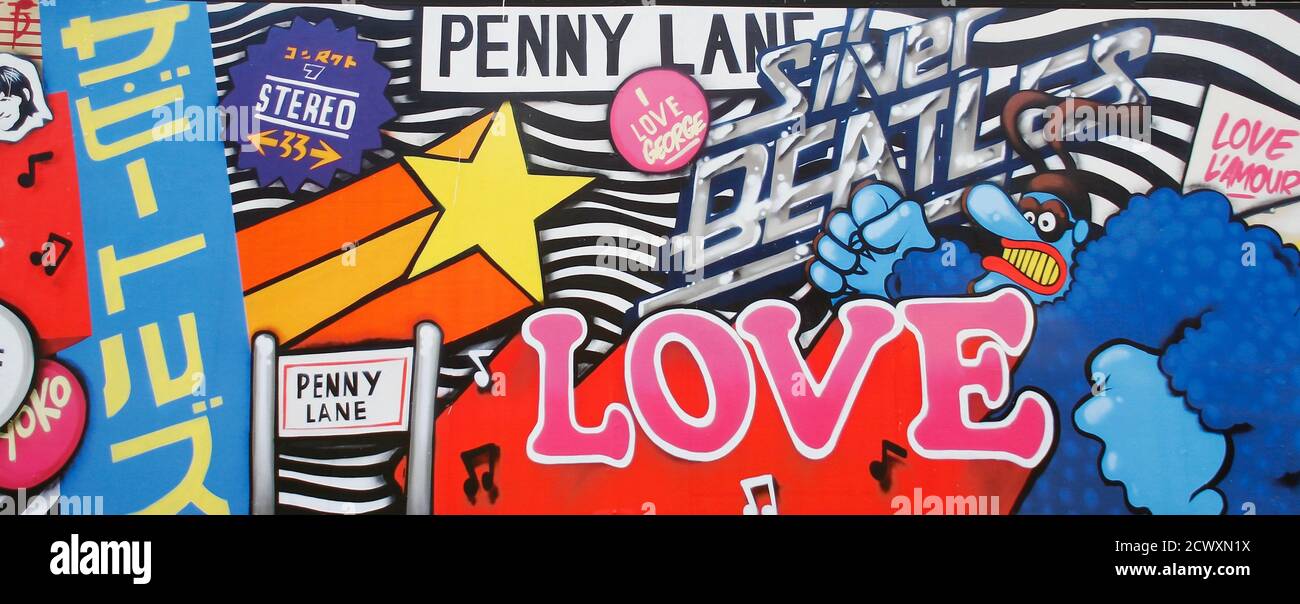 Beatles artwork and John Lennon Peace Statue Credit Ian fairbrother ...