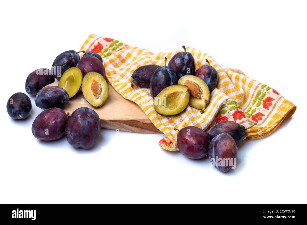 Fresh moyer purple plums isolated on a white background Stock Photo - Alamy
