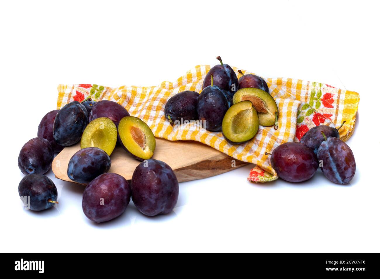 Fresh moyer purple plums isolated on a white background Stock Photo - Alamy