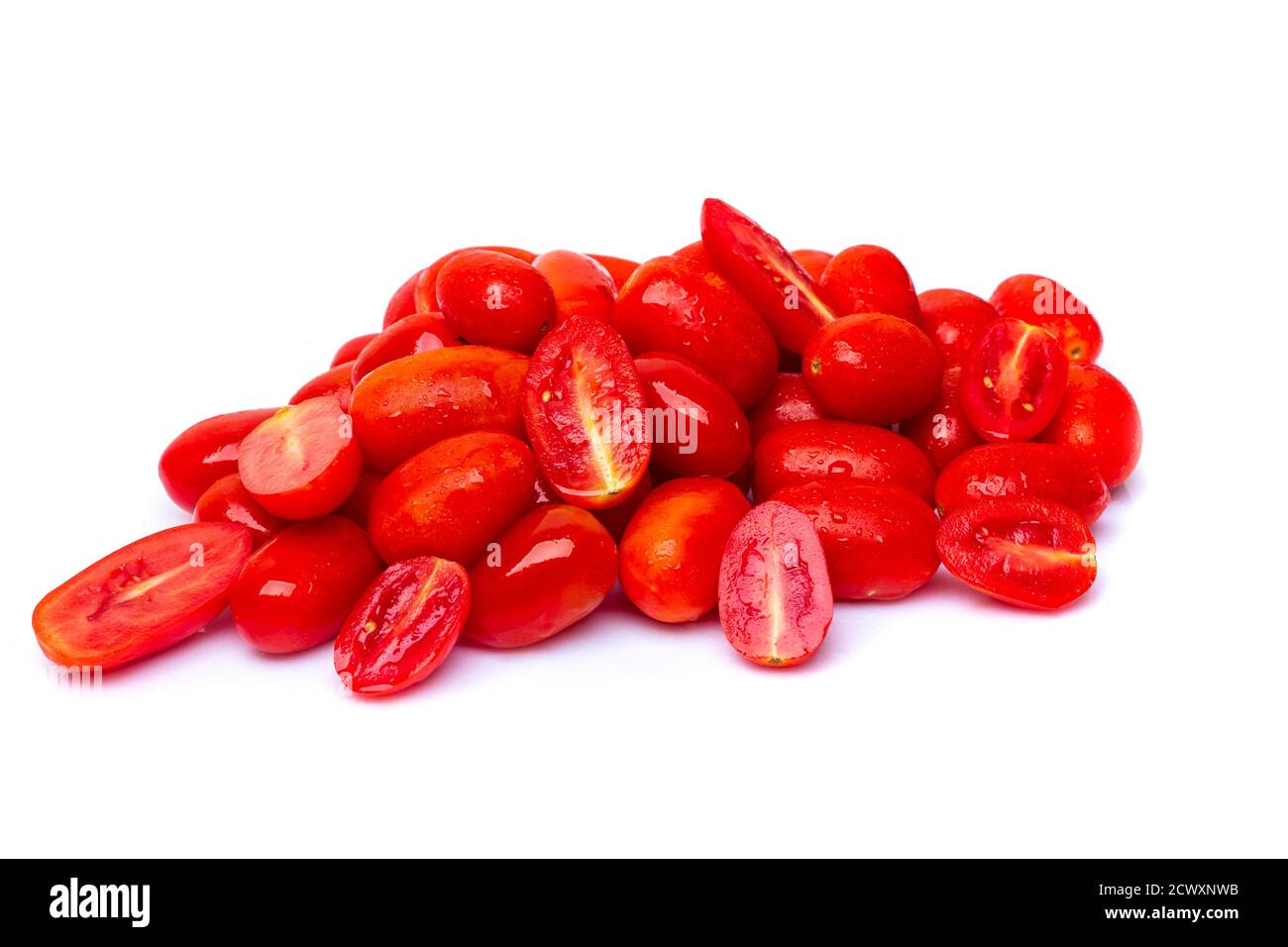 Group of Mini roma red tomatoes isolated on a white background Stock ...
