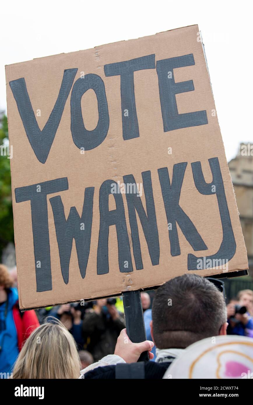 A placard is displayed reading 'Vote Twanky' during the Pantomime dames ...