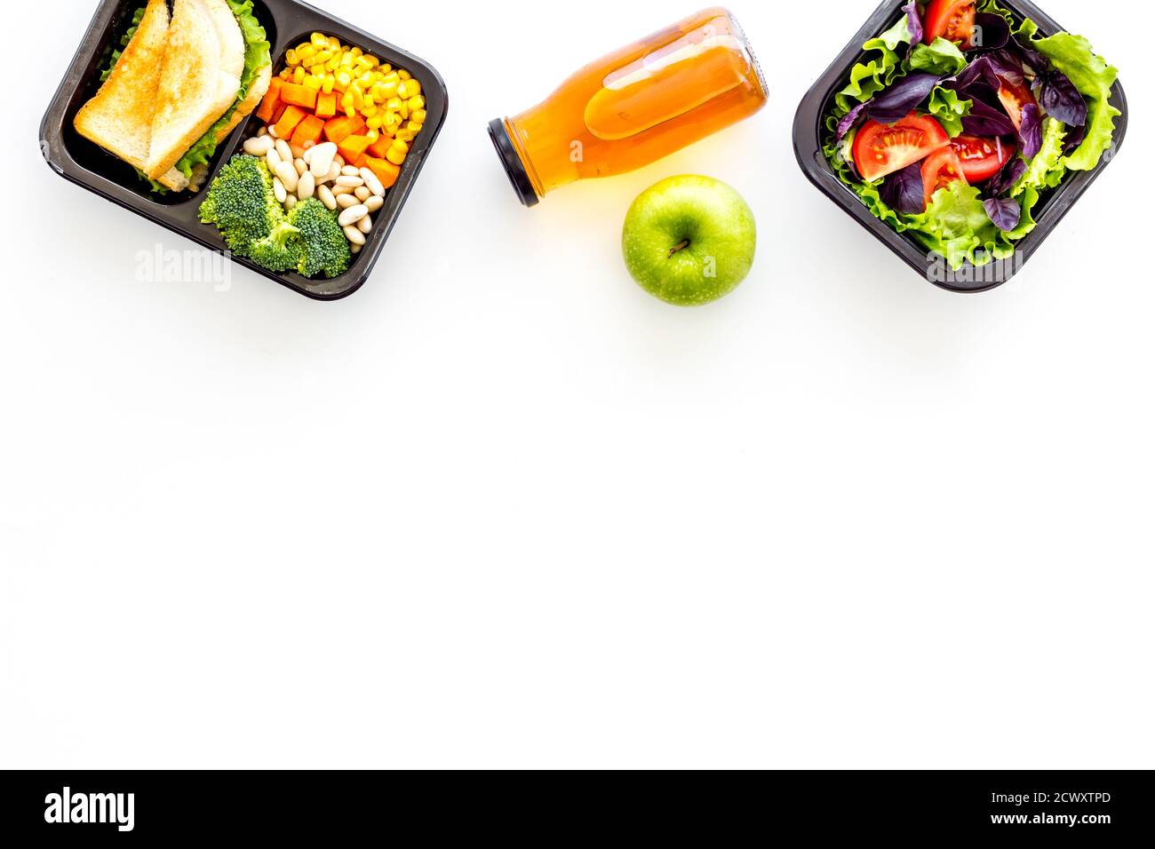 Overhead view of food delivery lunch boxes with meal Stock Photo - Alamy