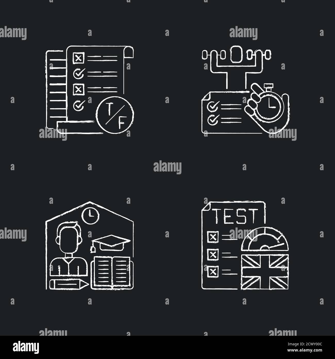 True false test chalk white icons set on black background Stock Vector ...