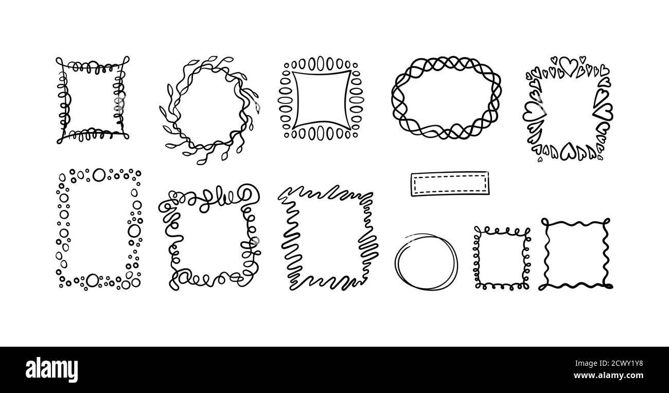 Doodle frames collection. Hand drawn elements isolated on white ...