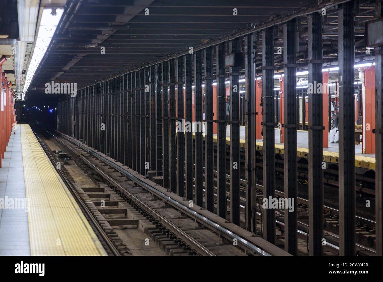 Empty subway tunnel in station with New York, Manhattan NY USA Stock ...