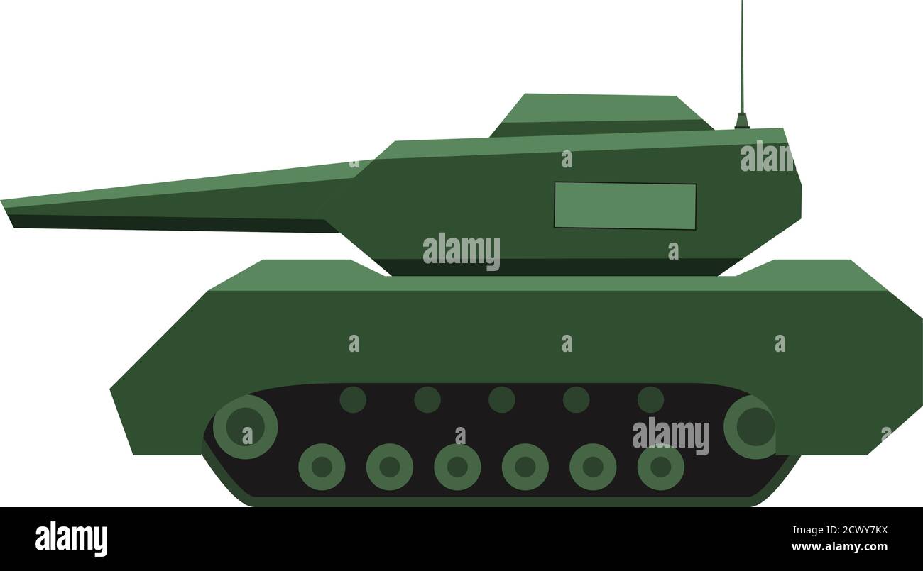 Military army green tank. Tank with a gun in the tower. Armored forces ...