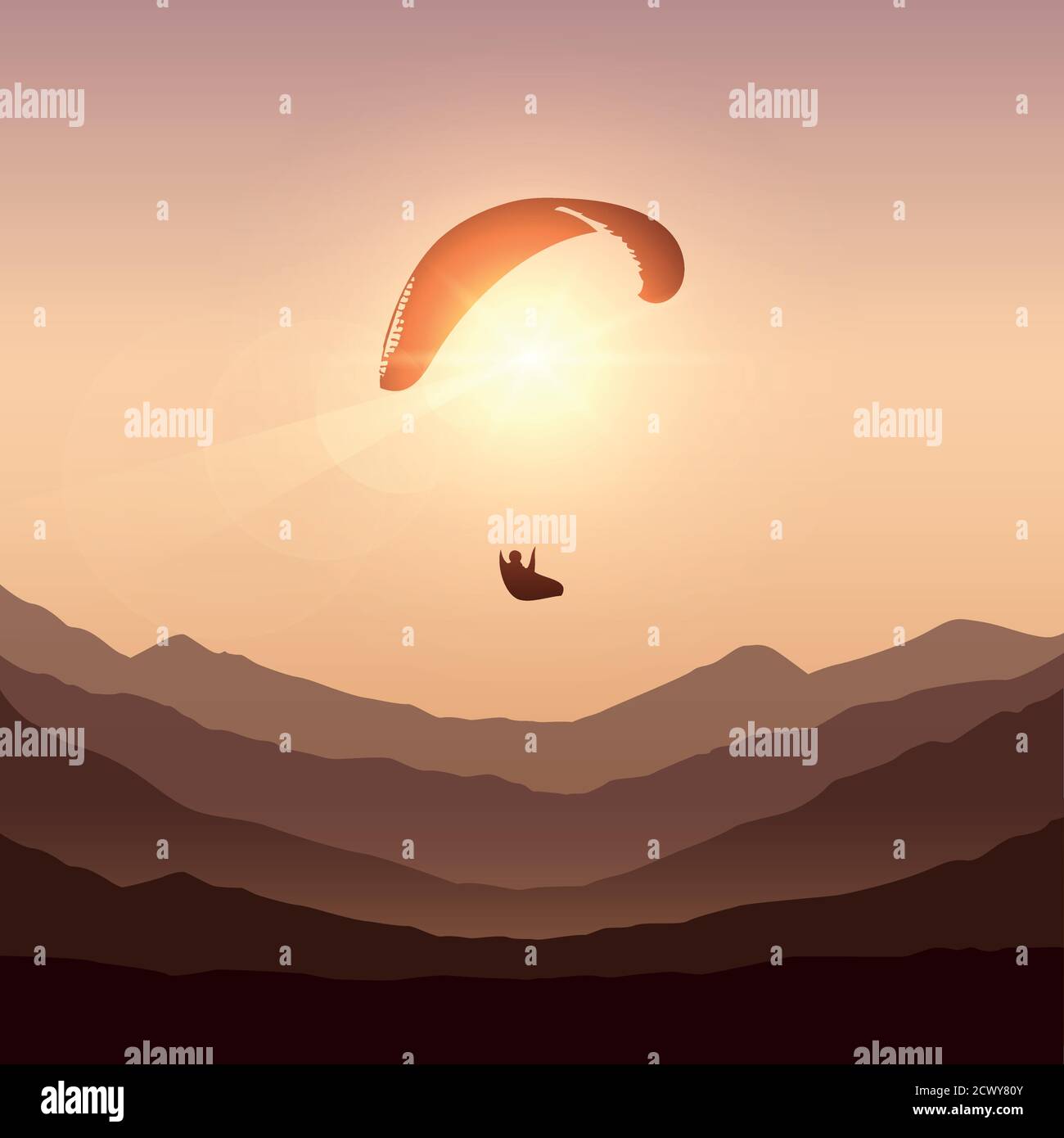 Paraglider sunset background Stock Vector Images - Alamy