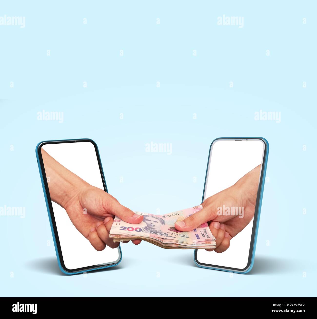 Concept of mobile money transfer money between people pass money from ...