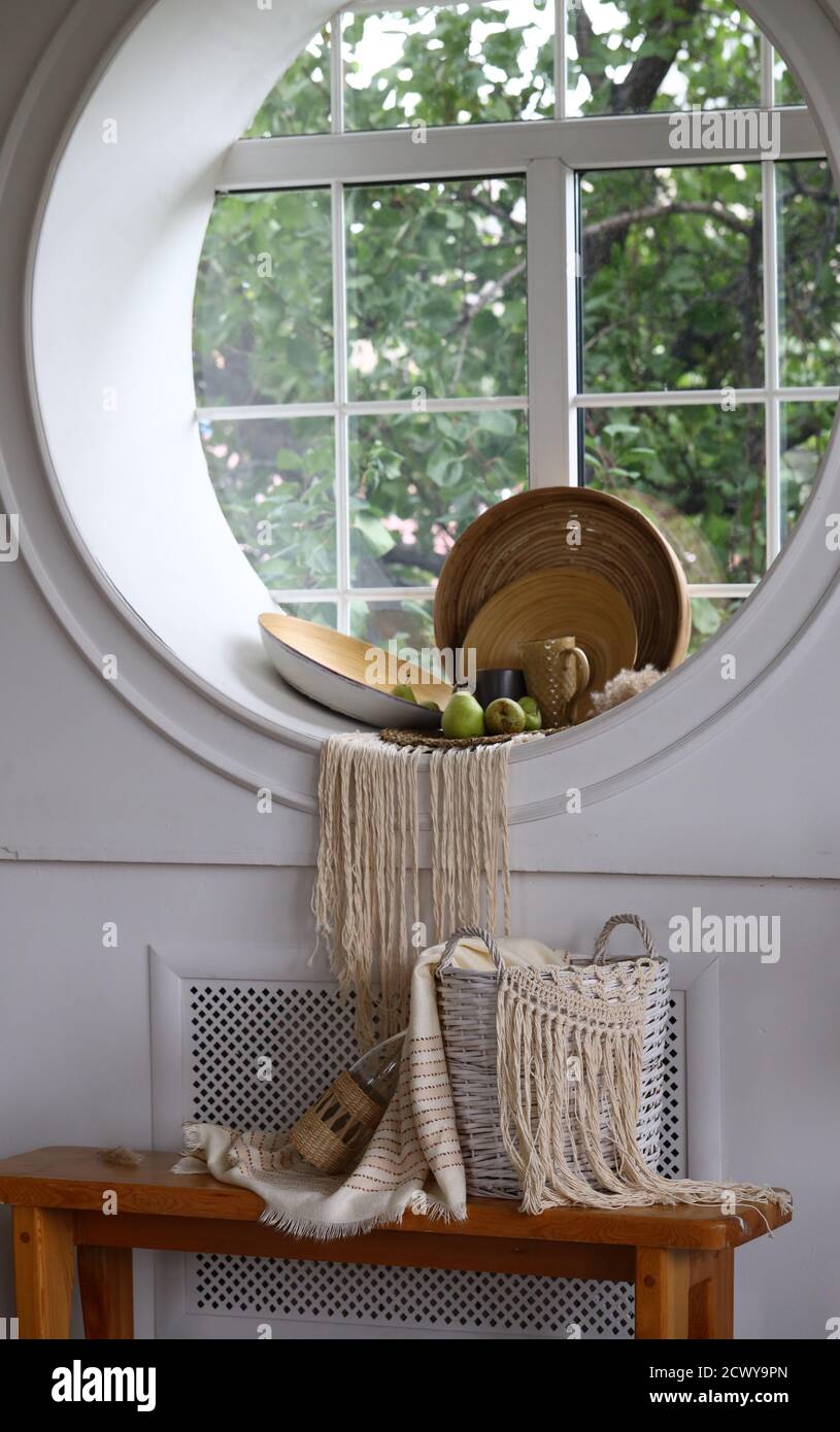 white round window decor interior Stock Photo - Alamy