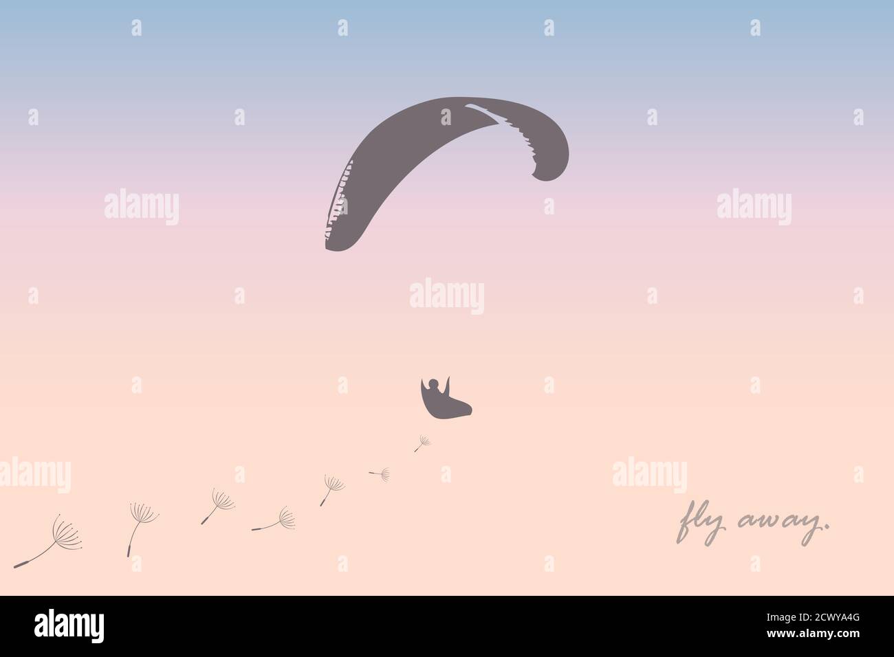 fly away freedom banner with paraglider in the sky vector illustration ...