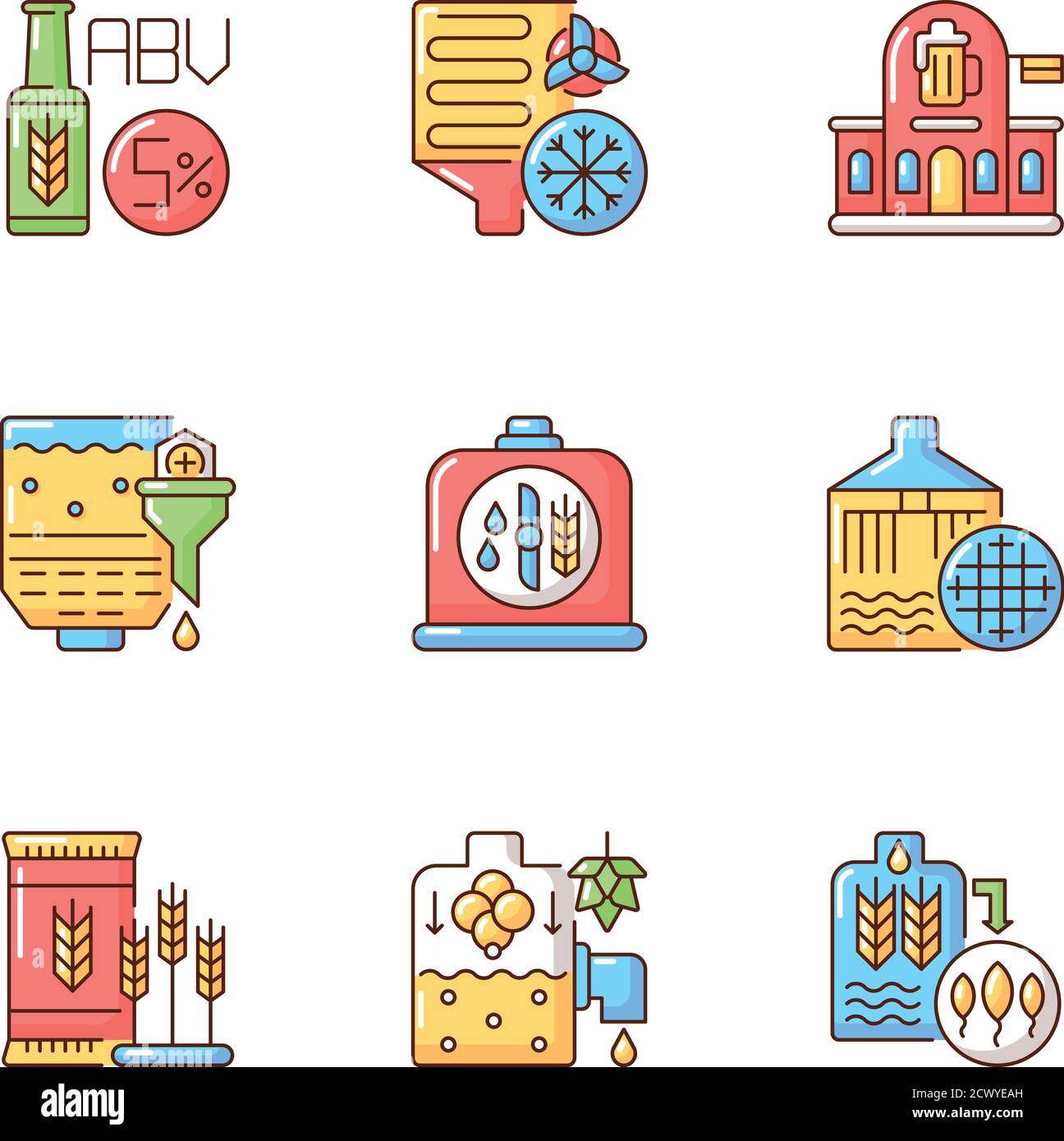 Beer production technology RGB color icons set Stock Vector Image & Art ...