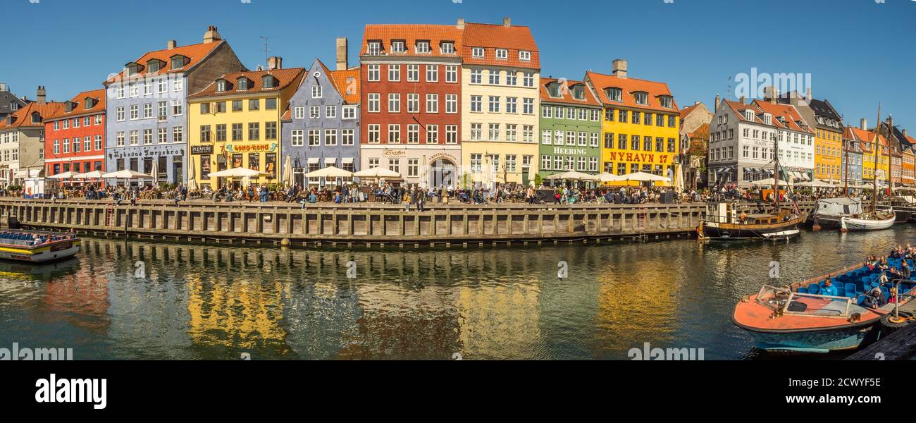 Nyhavn (New Harbour), Copenhagen, Denmark - 14 JMay 2019: Panoramic ...