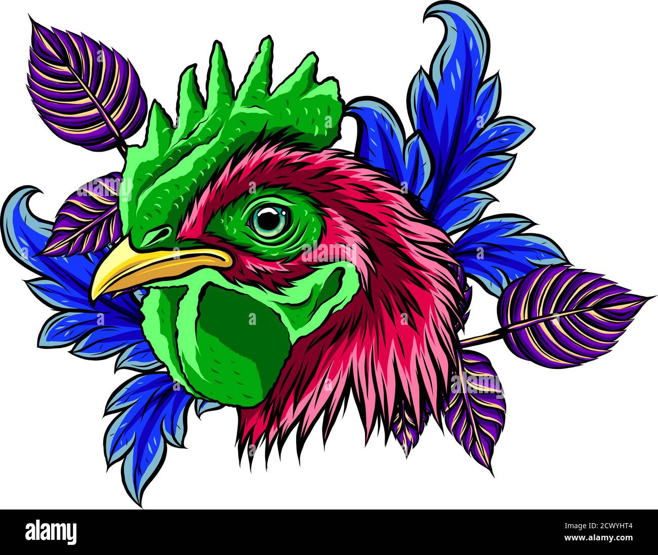 Rooster head, realistic vector illustration art design Stock Vector ...