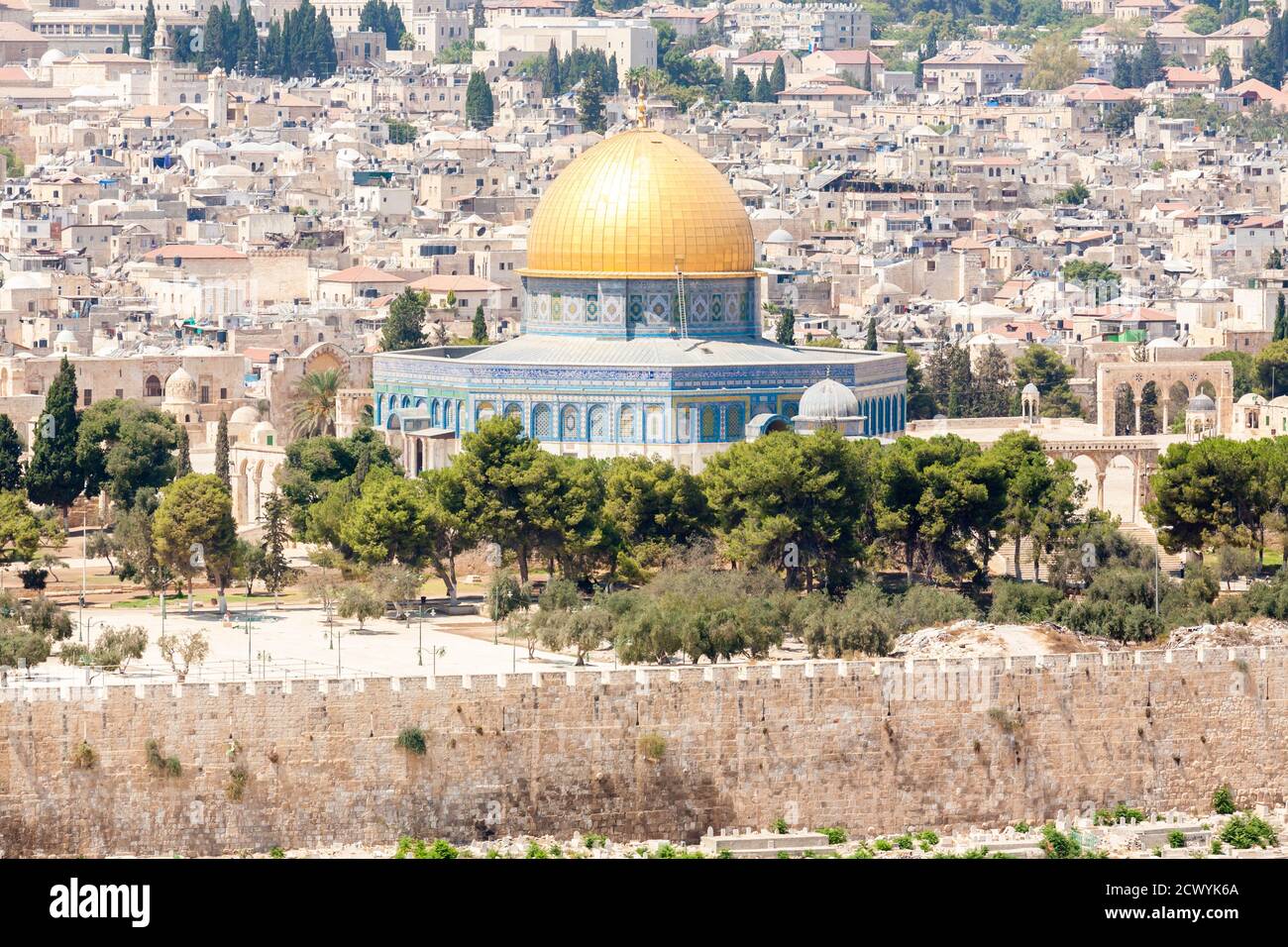 View of Jerusalem old city, old wall and Temple Mount from the Mount of ...