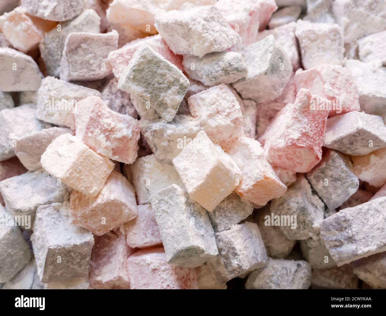 Turkish delight with powdered sugar. Rahat lokum, traditional Turkish ...