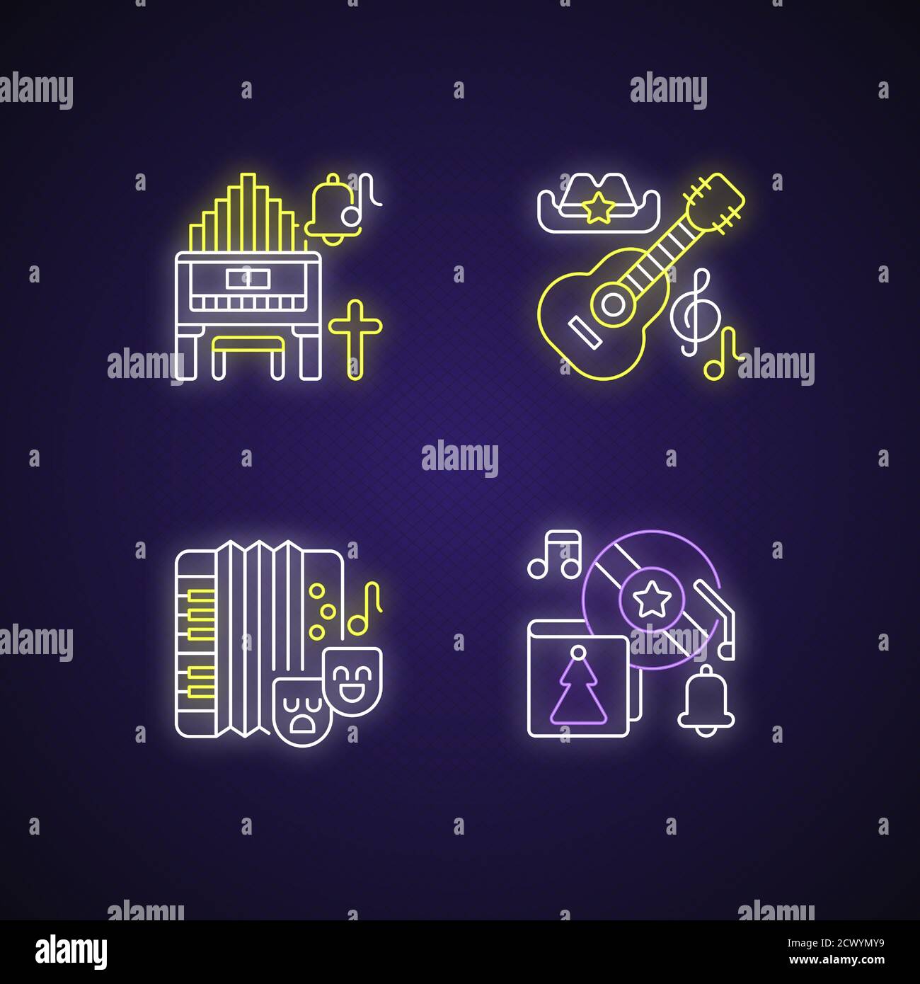 Different cultures music neon light icons set Stock Vector Image & Art ...