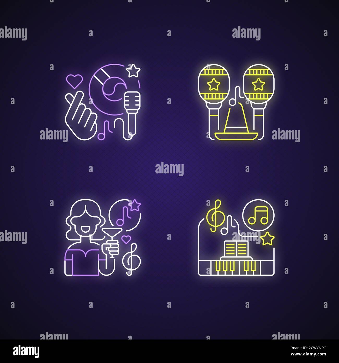 Party songs ideas neon light icons set Stock Vector Image & Art - Alamy