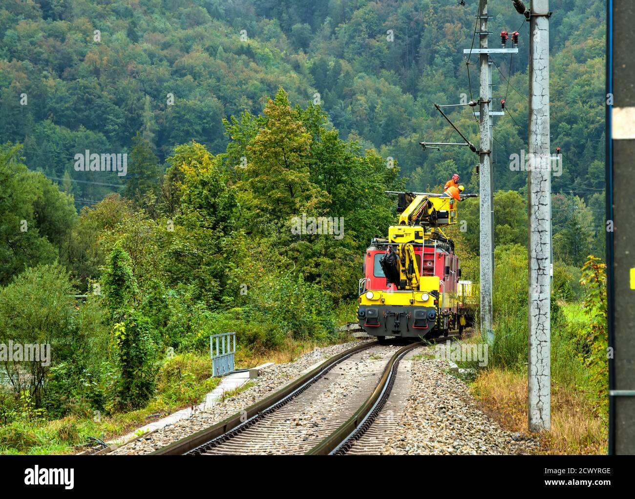 Work platform trolley with freely swivelling aerial work platform ...