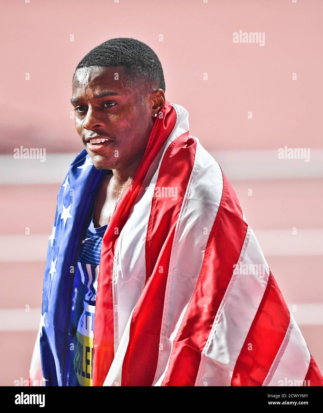 Christian Coleman (USA), wins the 100 Metres Men final. IAAF World ...