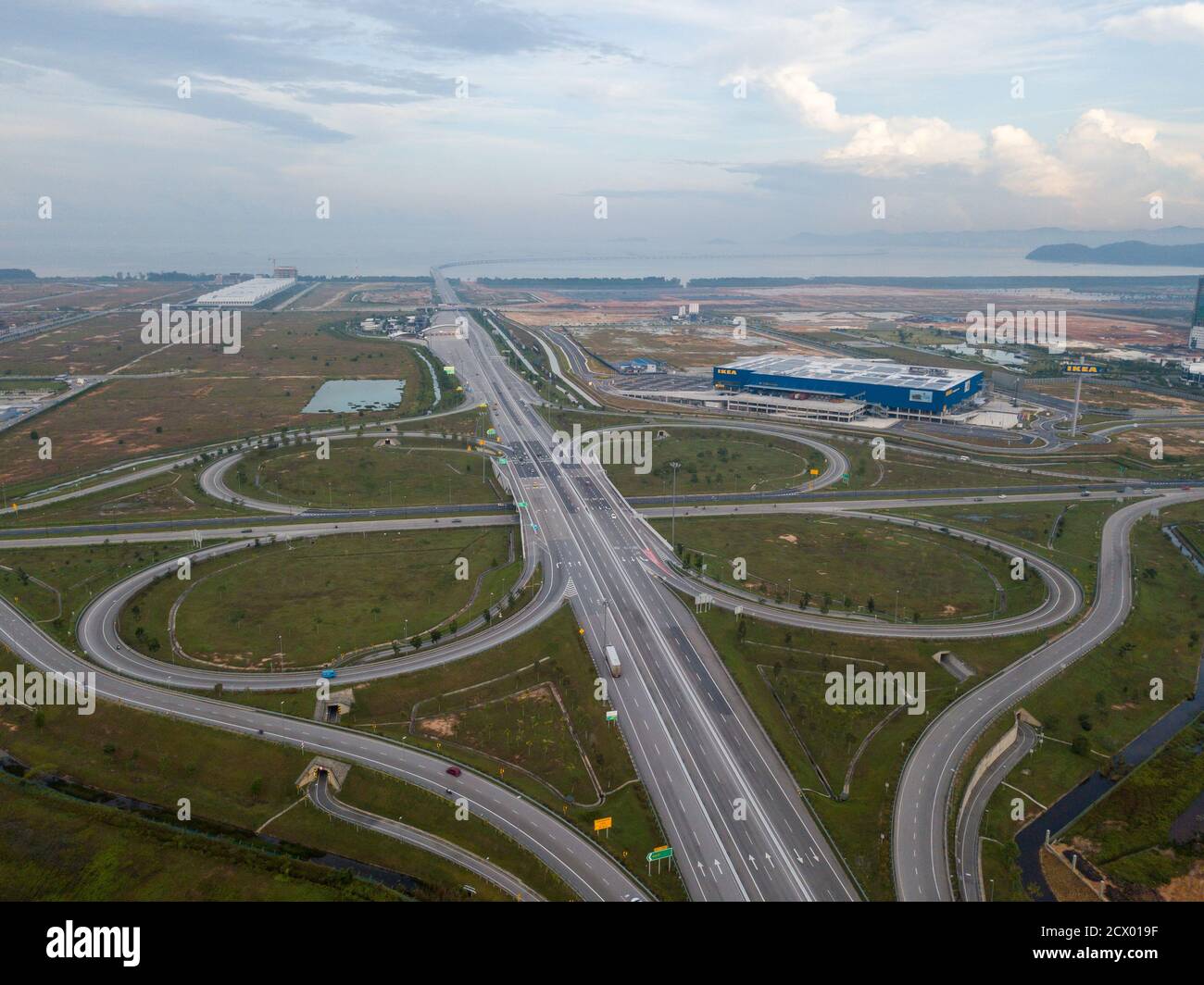Batu Kawan, Penang/Malaysia - Aug 27 2019: Freeway cloverleaf ...