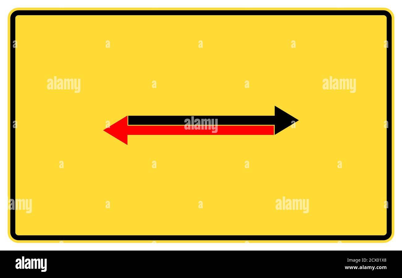 Yellow rectangular road sign with black arrow to the right and red ...