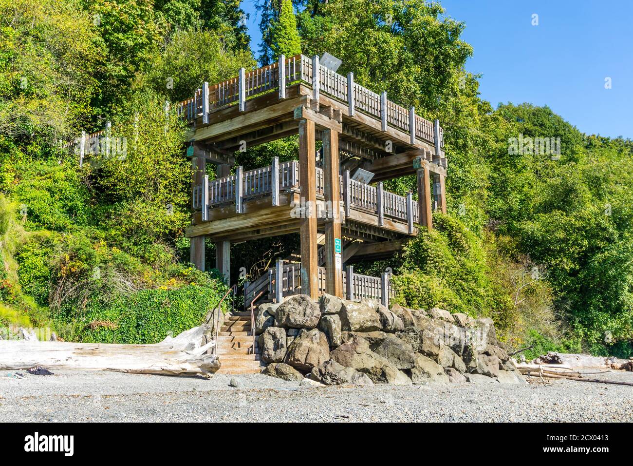 A scene of wooden shoreline stairs in Normandy Park, Washington Stock ...