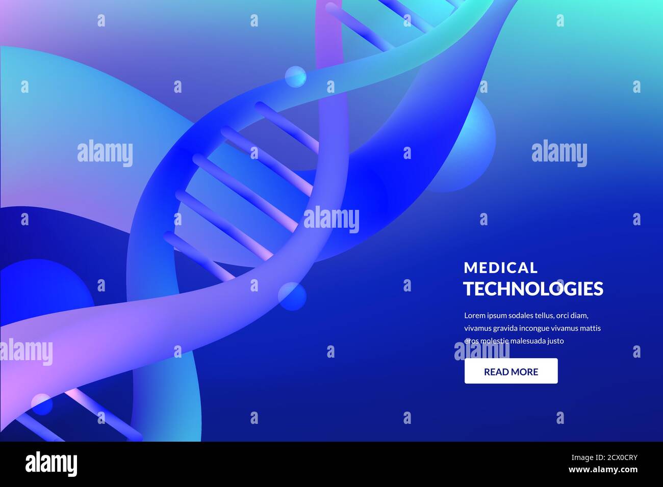 Abstract 3d DNA blue background. Vector illustration. Medical ...