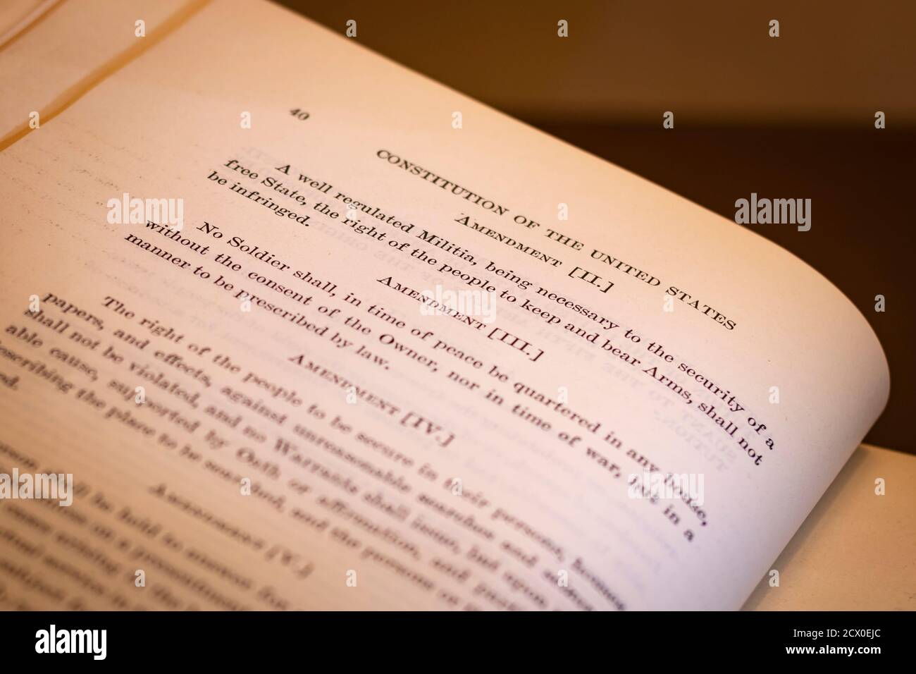 Open book shows selective shallow focus on the Second Amendment to the ...