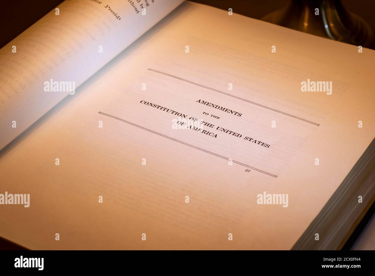 Open book shows title page of the Amendments to the Constitution of the ...