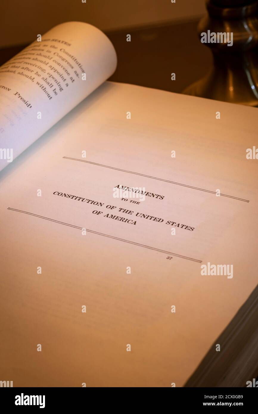 Open book shows title page of the Amendments to the Constitution of the ...