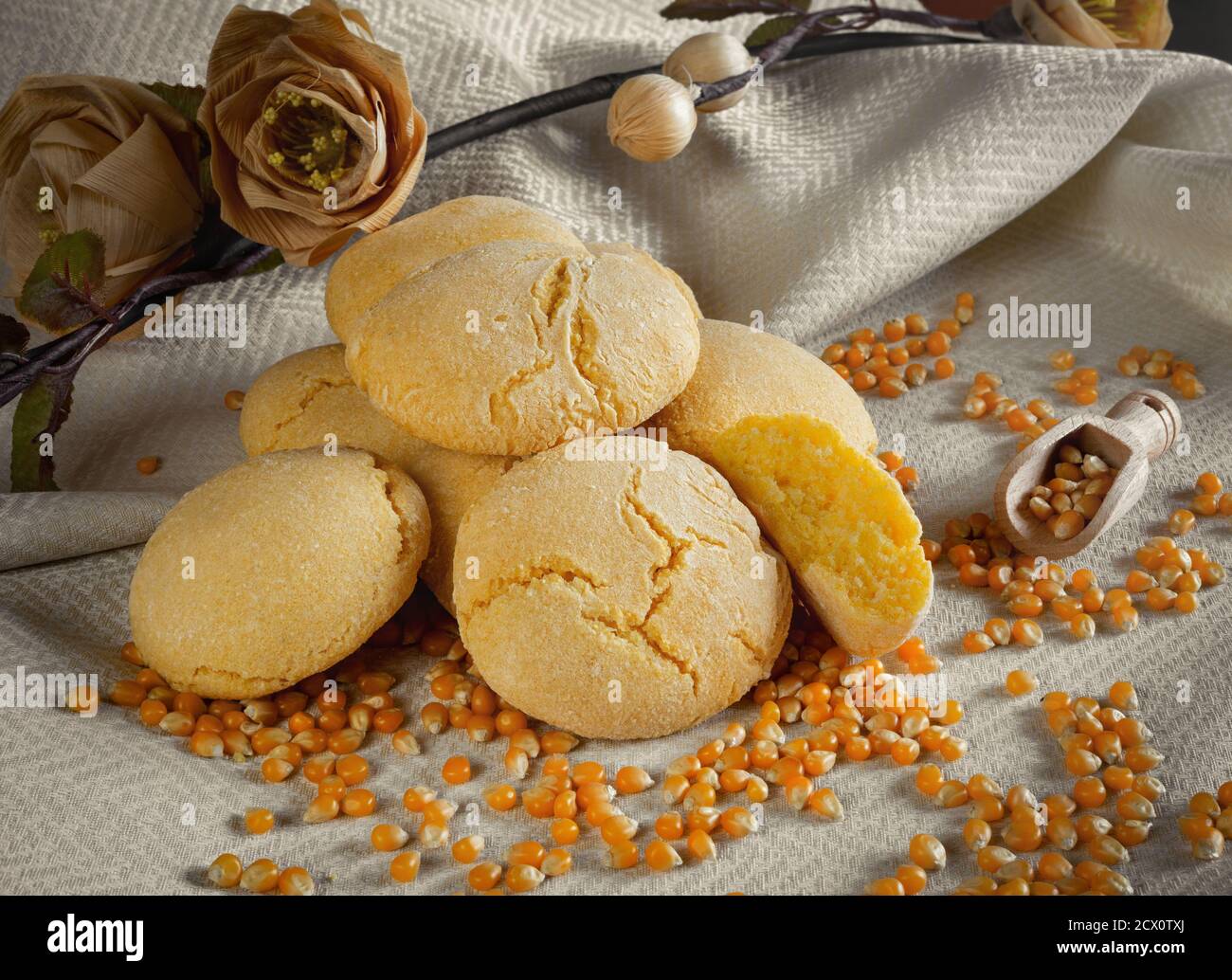 homemade fluffy buns with corn flour cooked in the oven Stock Photo - Alamy