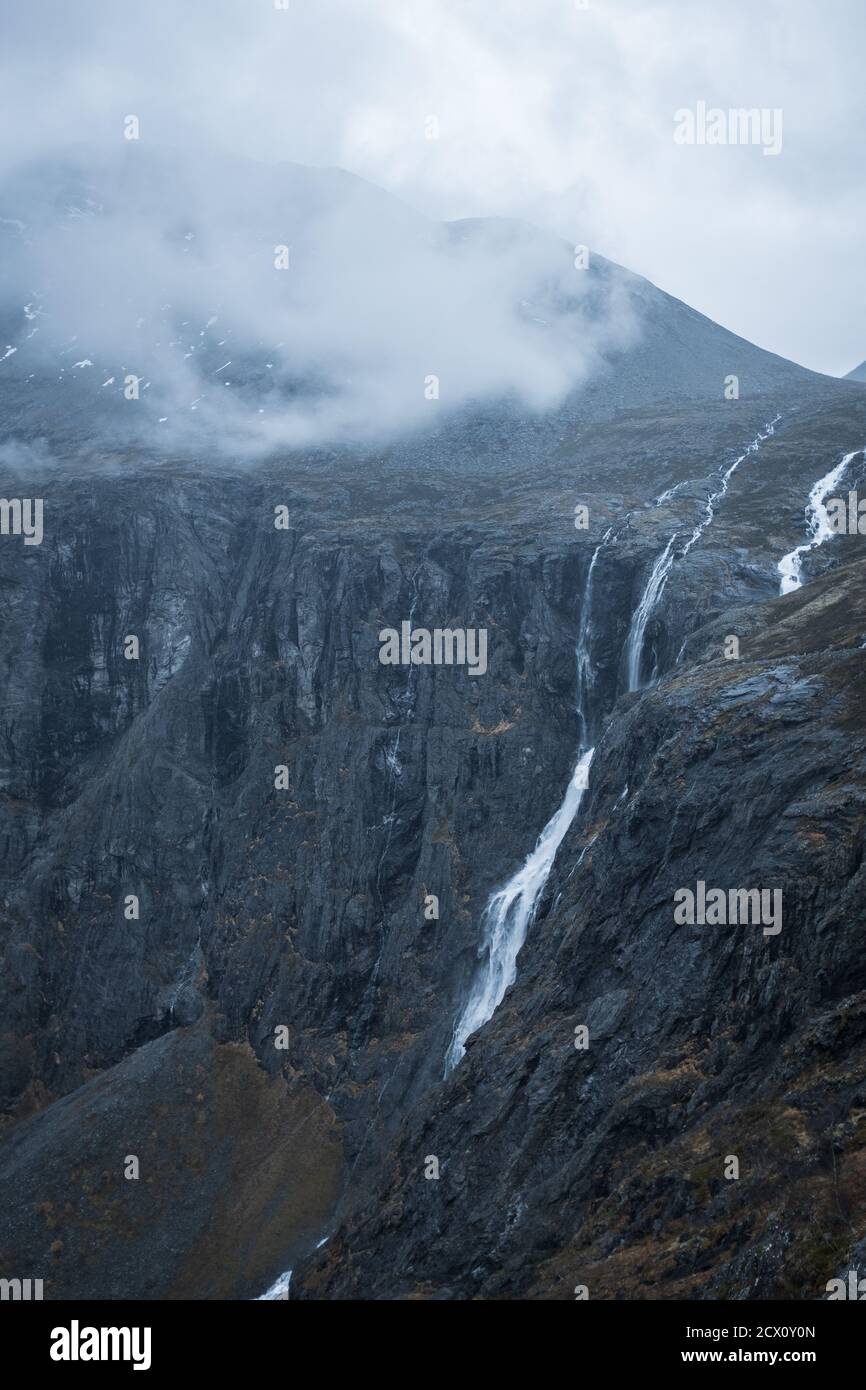 Waterfall and rocky cliff plateau in Norway Stock Photo - Alamy