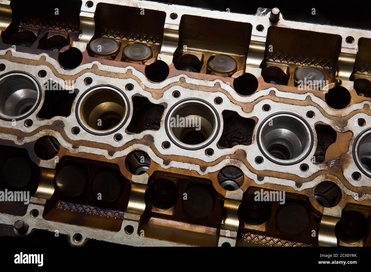 cover of block of petrol engine with cam-shafts Stock Photo - Alamy