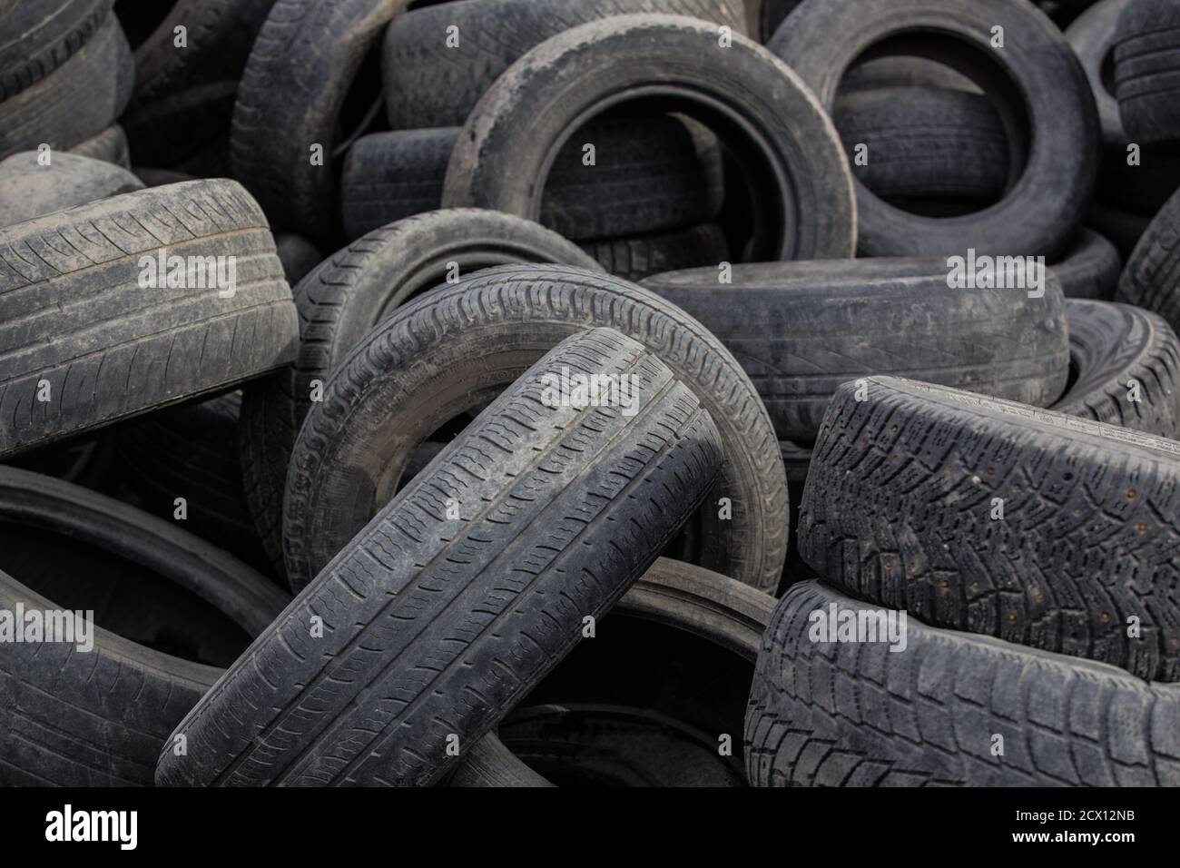 old tires used worn for recycling waste management industry disposal ...