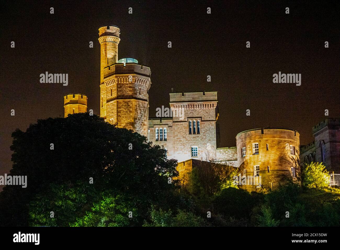 Night view of illuminated Inverness Castle, River Ness, Inverness ...