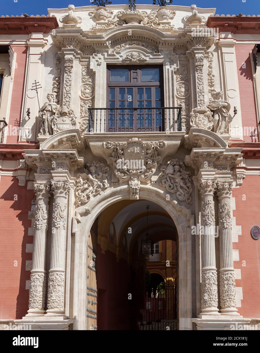 Archbishop Palace facade. Spanish baroque style building in Seville ...