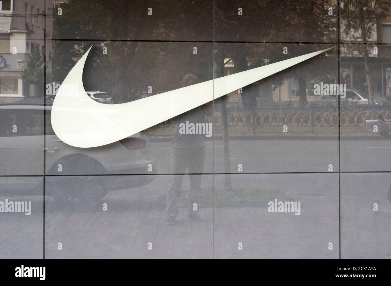 Nike logo in a shop window Stock Photo - Alamy