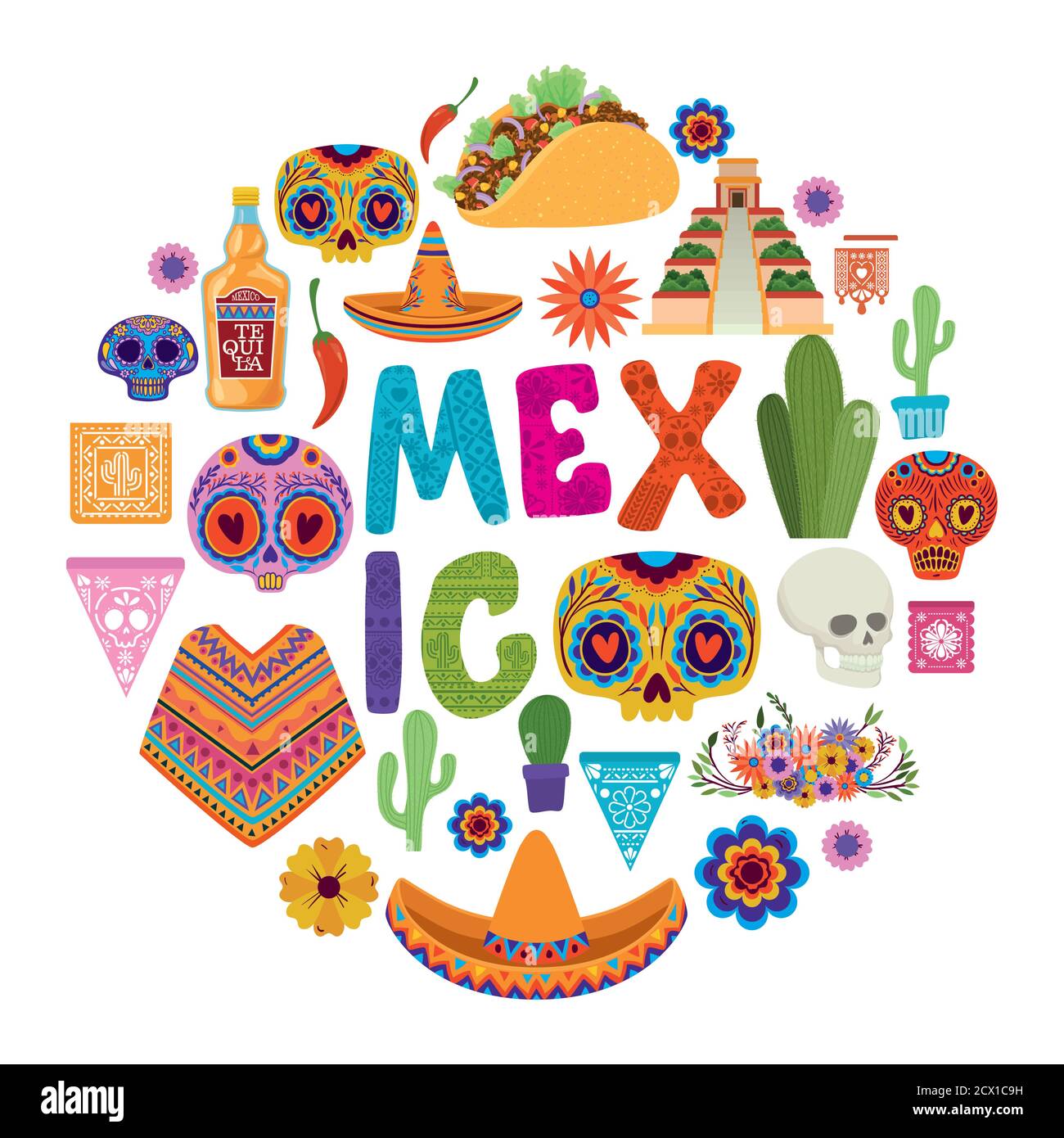icon set circle and mexico day of the dead vector design Stock Vector ...