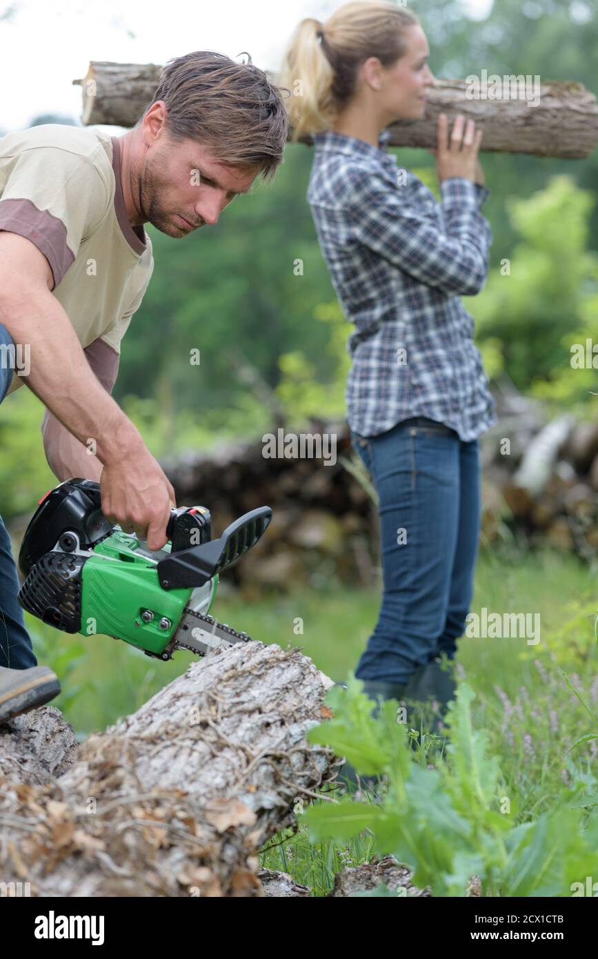 Cutting wood chainsaw preparation hi-res stock photography and images ...