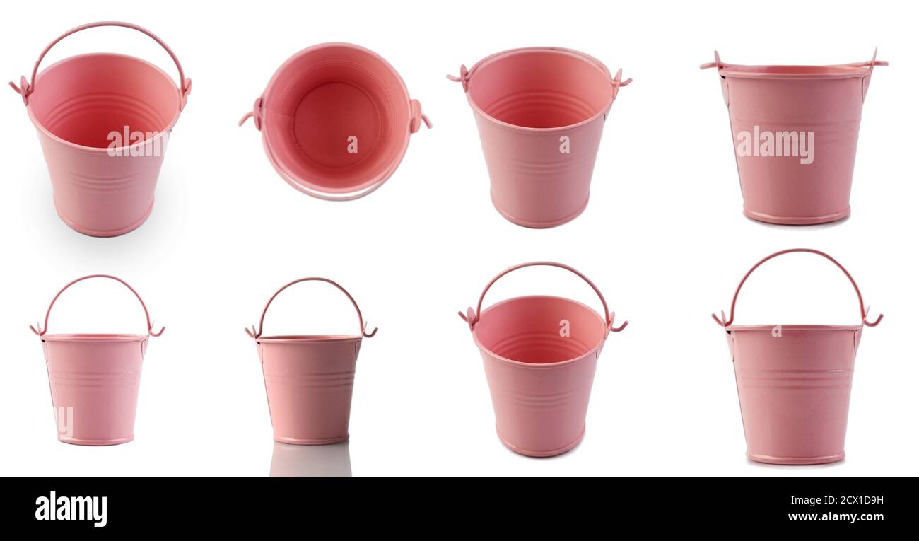 Pink bucket isolated on white background. Decorative small bucket ...