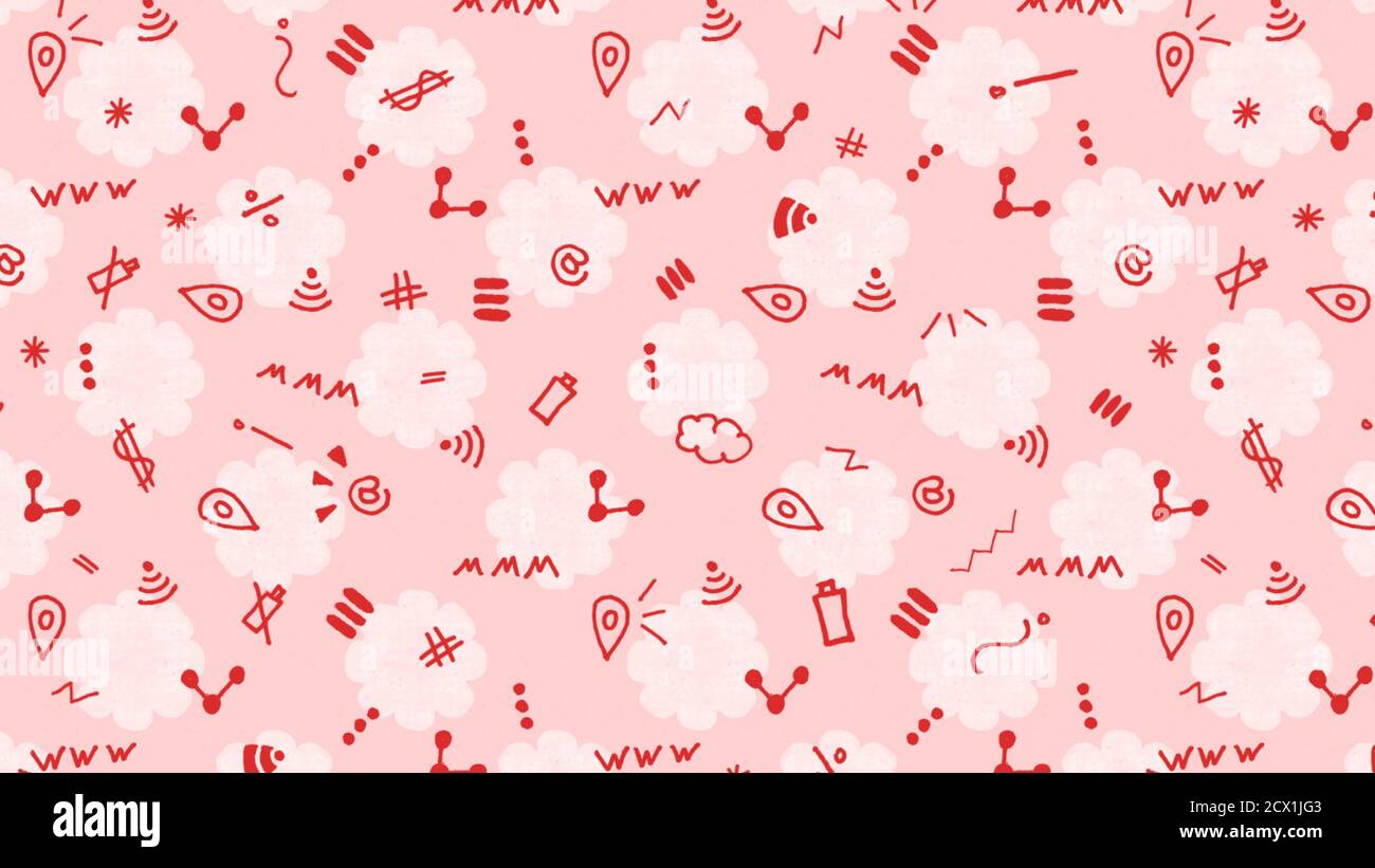 Illustration of technological and internet symbols on pink floral ...