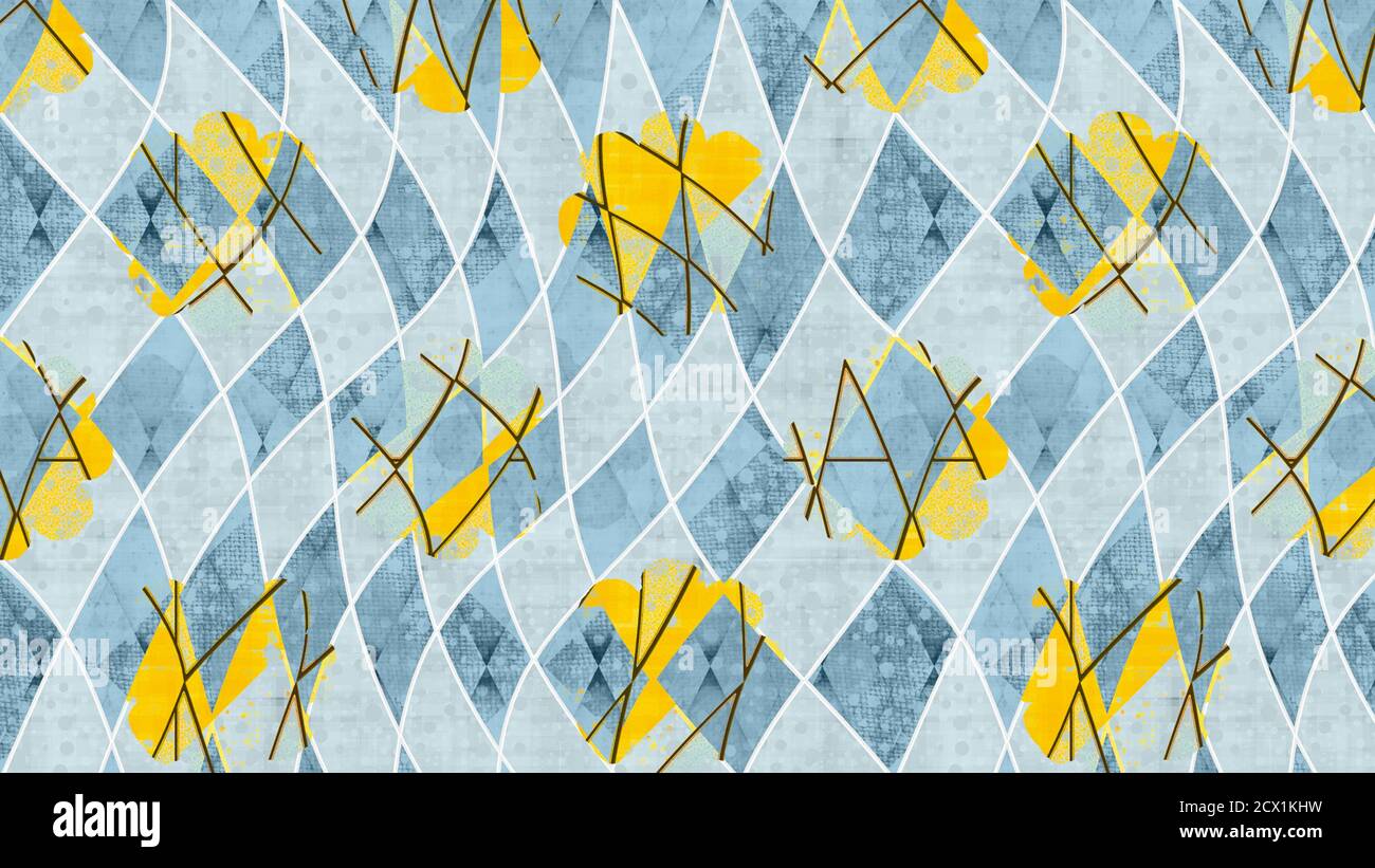 Abstract squiggled lined pattern illustration in gray and yellow colors ...