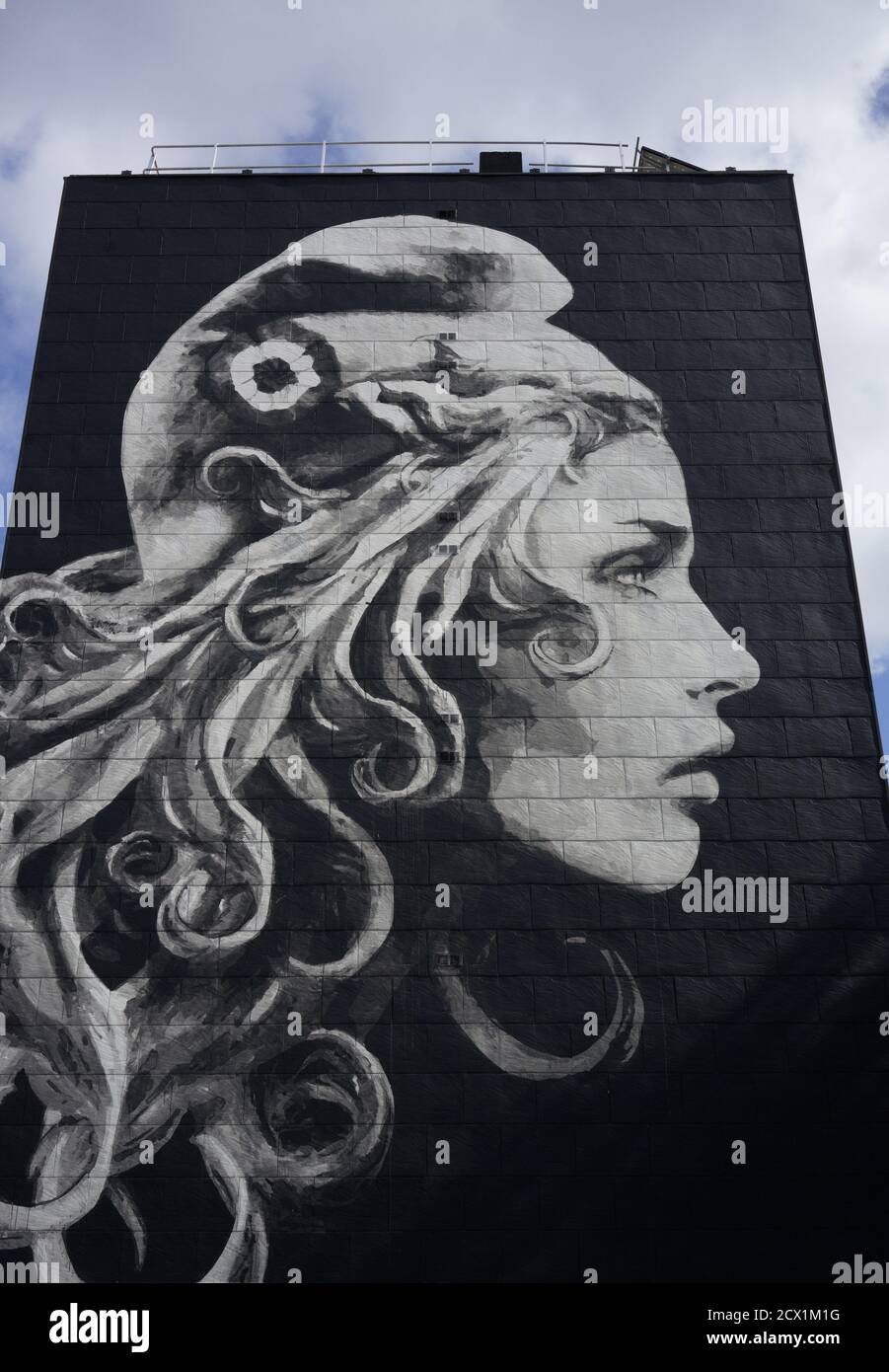 FRENCH REPUBLIC SYMBOL MARIANNE PAINTED ON A WALL OF SUBURB BUILDING IN ...