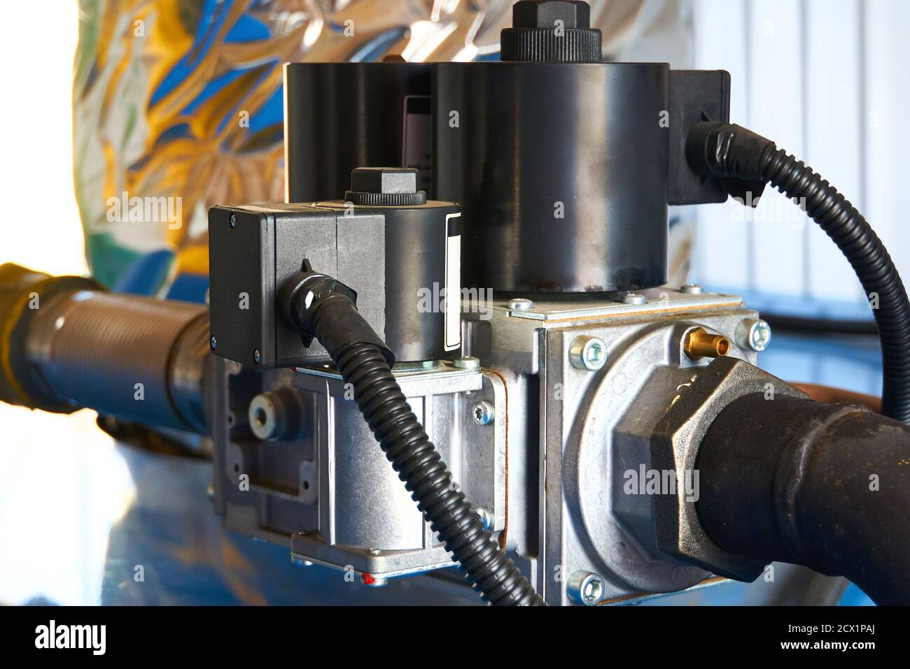 Electric gas valves installed on the gas pipeline Stock Photo - Alamy