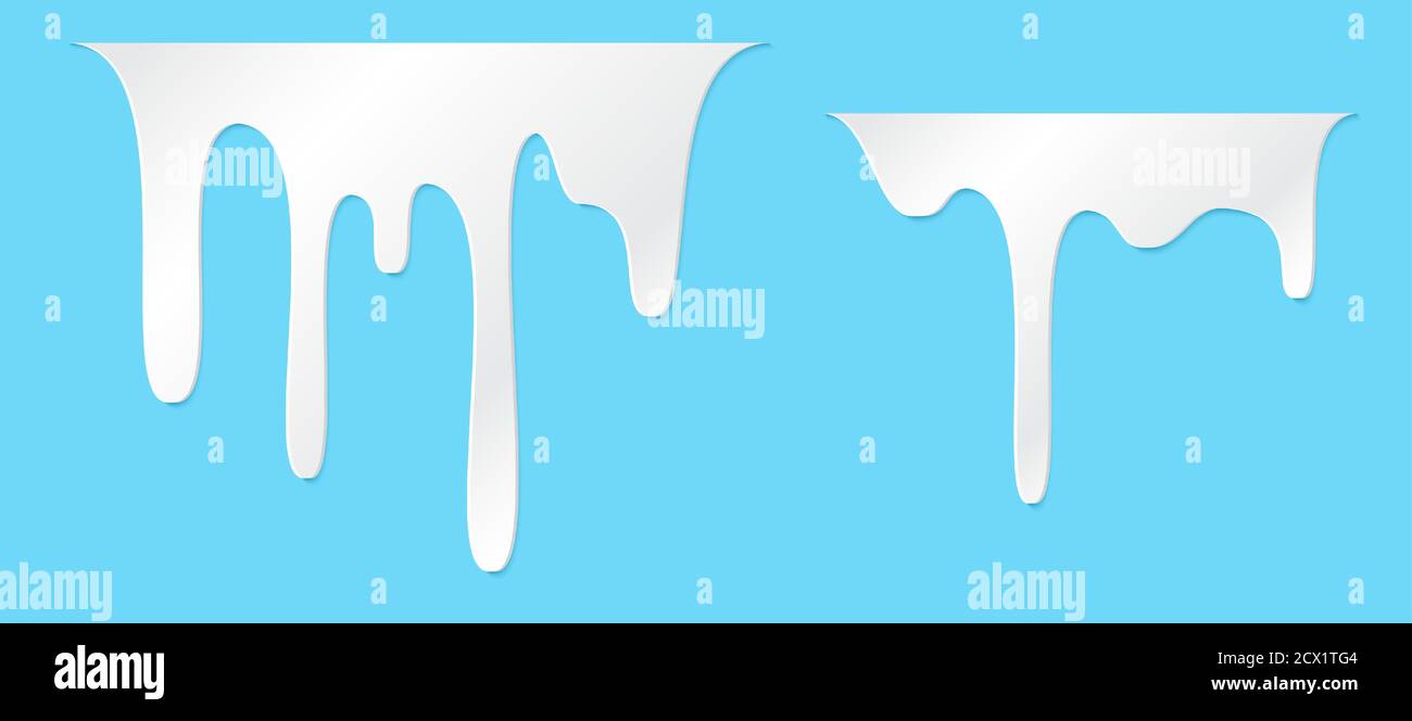 White melt drips or liquid sauce and milk drops. White liquid or melted ...