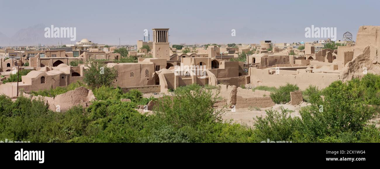 Panoramic image of ancient Meybod, Iran. Seen from Narenj (Narin ...