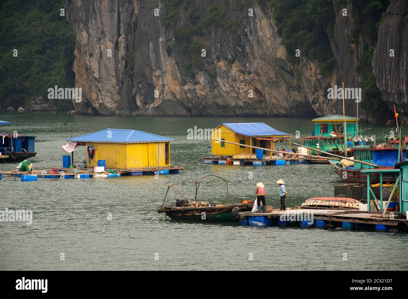Floating villages and seafood farming, Halong Bay, Vietnam Stock Photo ...
