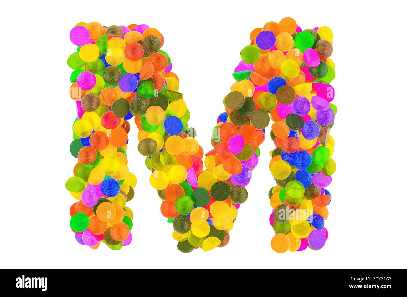 Letter M from colored marmalade candies. 3D rendering isolated on white ...