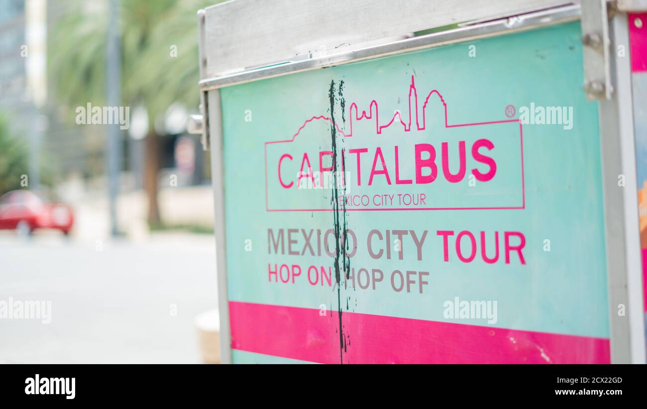 Bus and Mexico City Tour Advertisement on a Mexican Phone Booth Stock ...