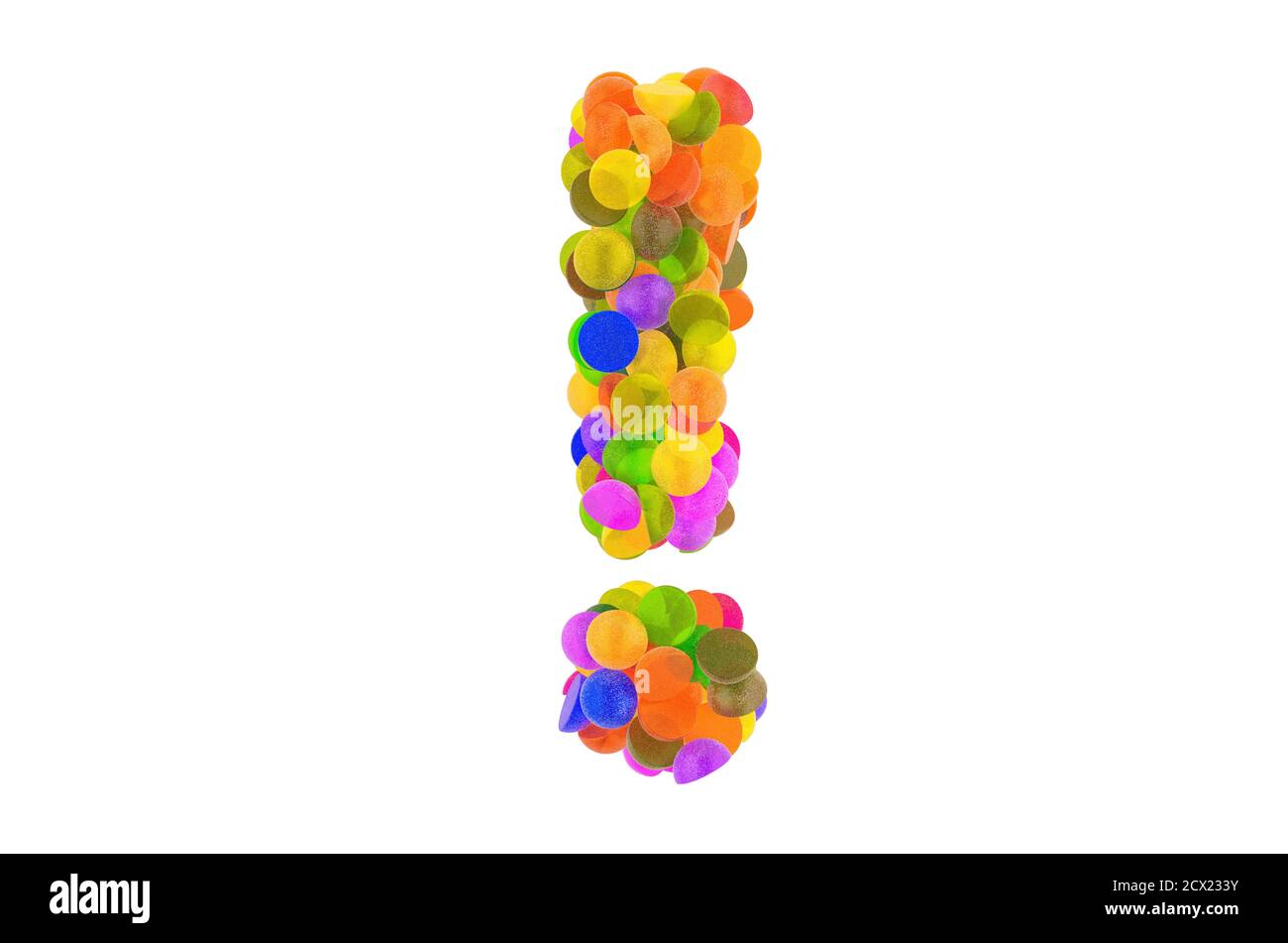 Exclamation point from colored marmalade candies. 3D rendering isolated ...